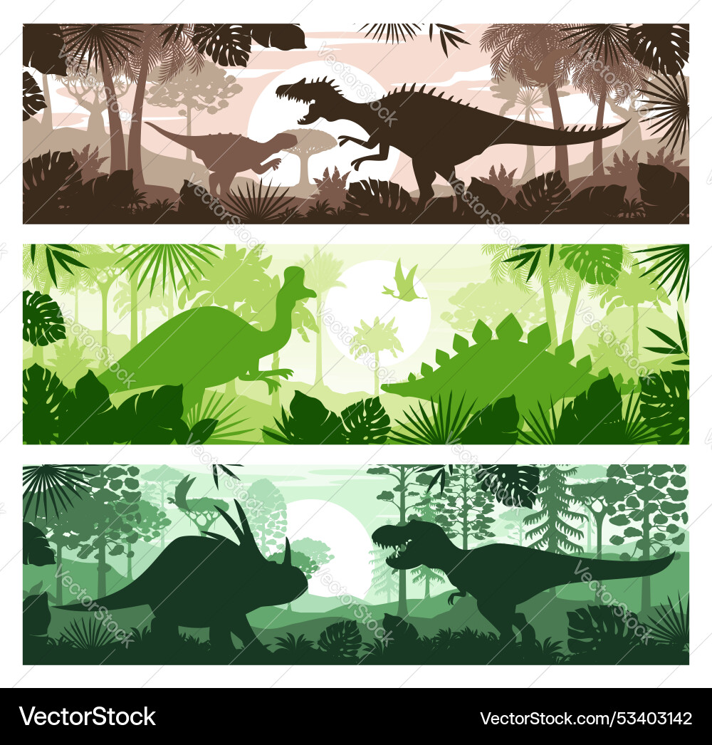 Prehistoric dinosaurs jurassic landscape banners Vector Image