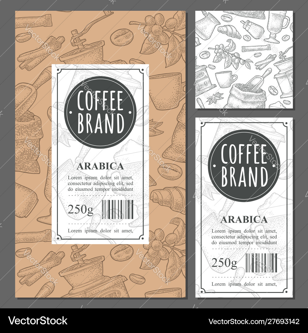 Template label coffee with seamless pattern Vector Image