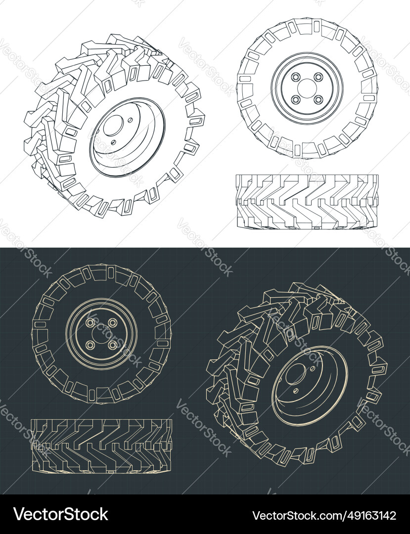 Tractor wheel blueprints Royalty Free Vector Image