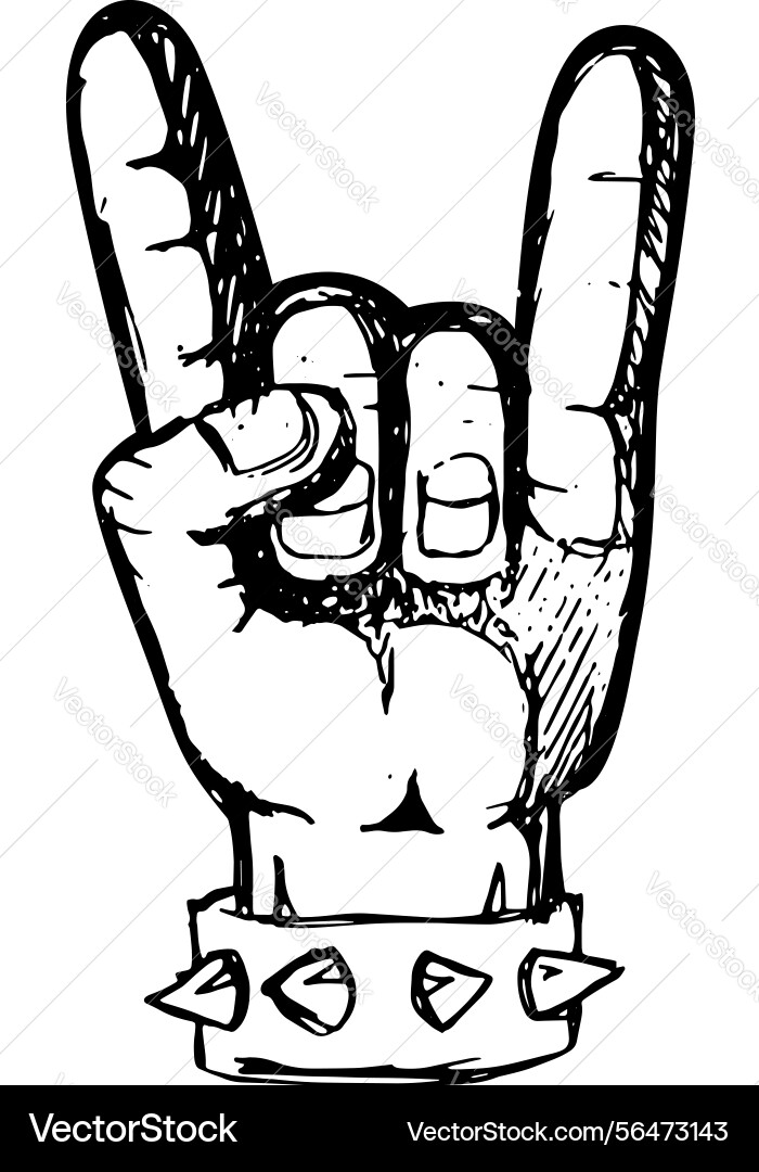A spiked-band hand flashes peace sign Royalty Free Vector