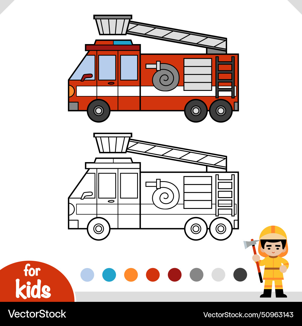 Coloring book for kids fire engine – Royalty-Free Vector | VectorStock