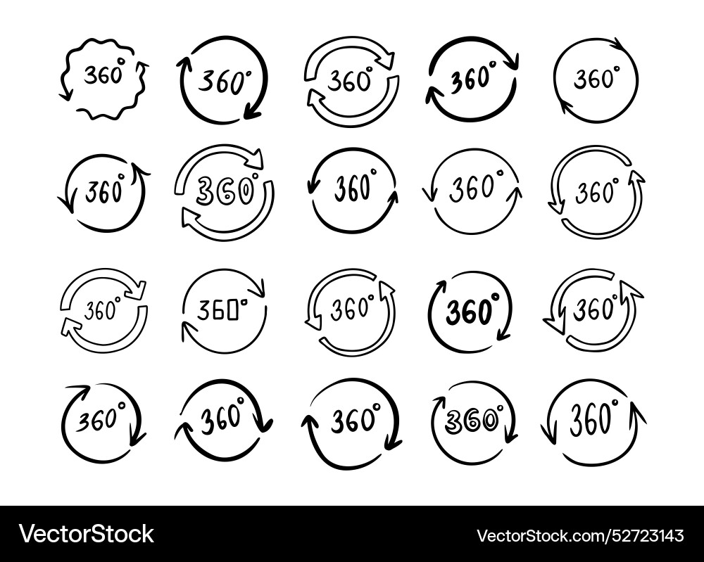 Doodle 360 degree hand drawn outline style set Vector Image