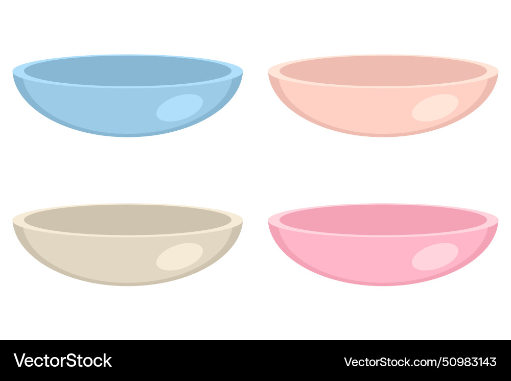 Empty bowls of different pastel colors collection Vector Image