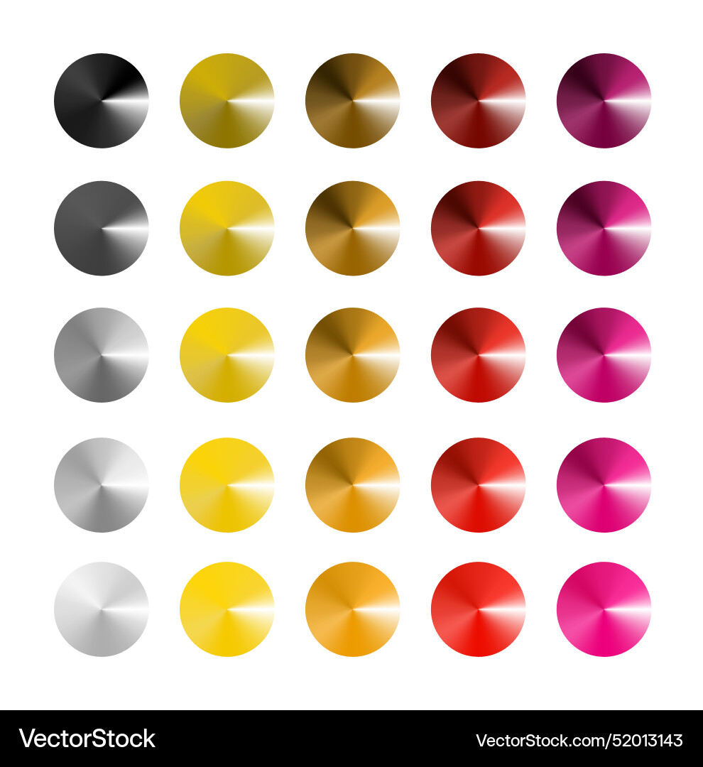 Metal gradient multi colored radial set Royalty Free Vector