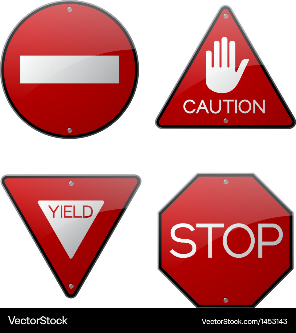 Traffic Warning Signs - Stop, Yield, Caution Vector Image
