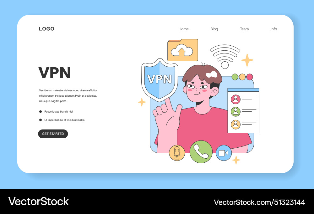 A virtual team member showcases secure vpn flat Vector Image