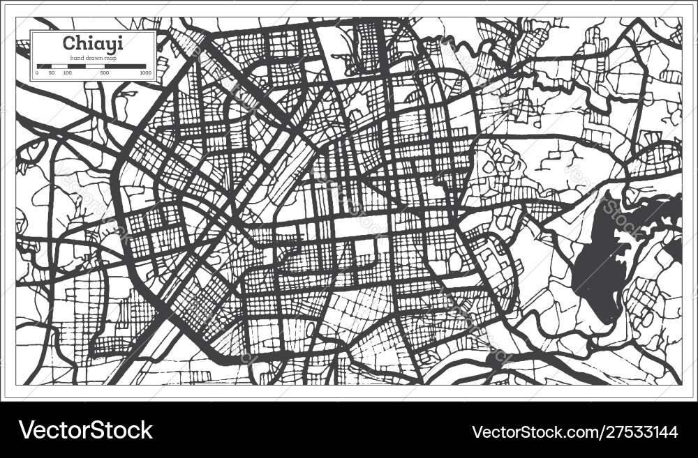 Chiayi City Map - Black and White Outline Vector Image