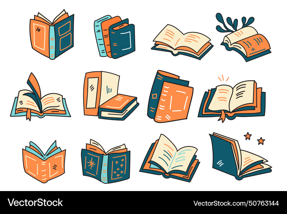 Hand drawn open book in flat style Royalty Free Vector Image