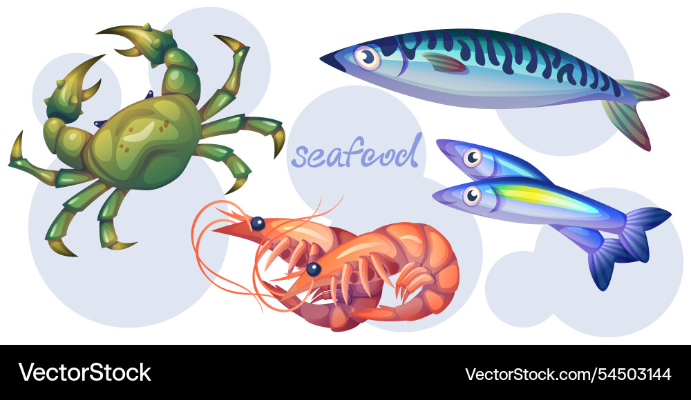 Seafood set isolated on white background Vector Image
