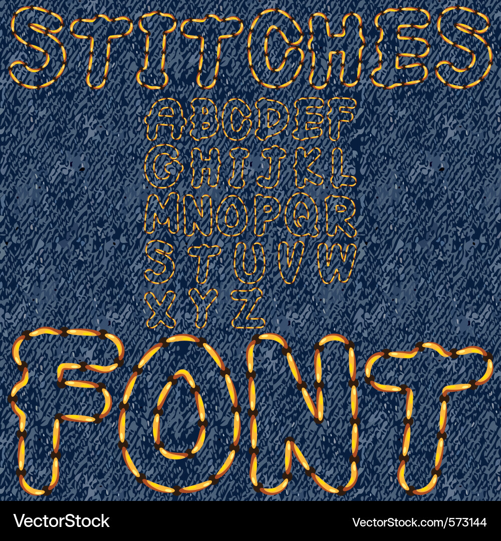Stitches font denim Royalty Free Vector Image - VectorStock