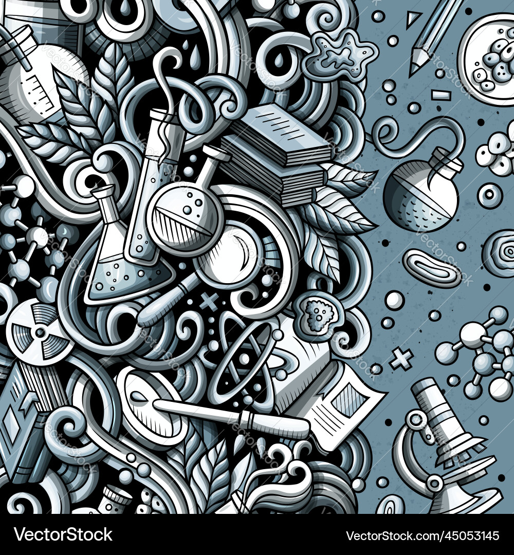 Cartoon cute doodles hand drawn science frame Vector Image
