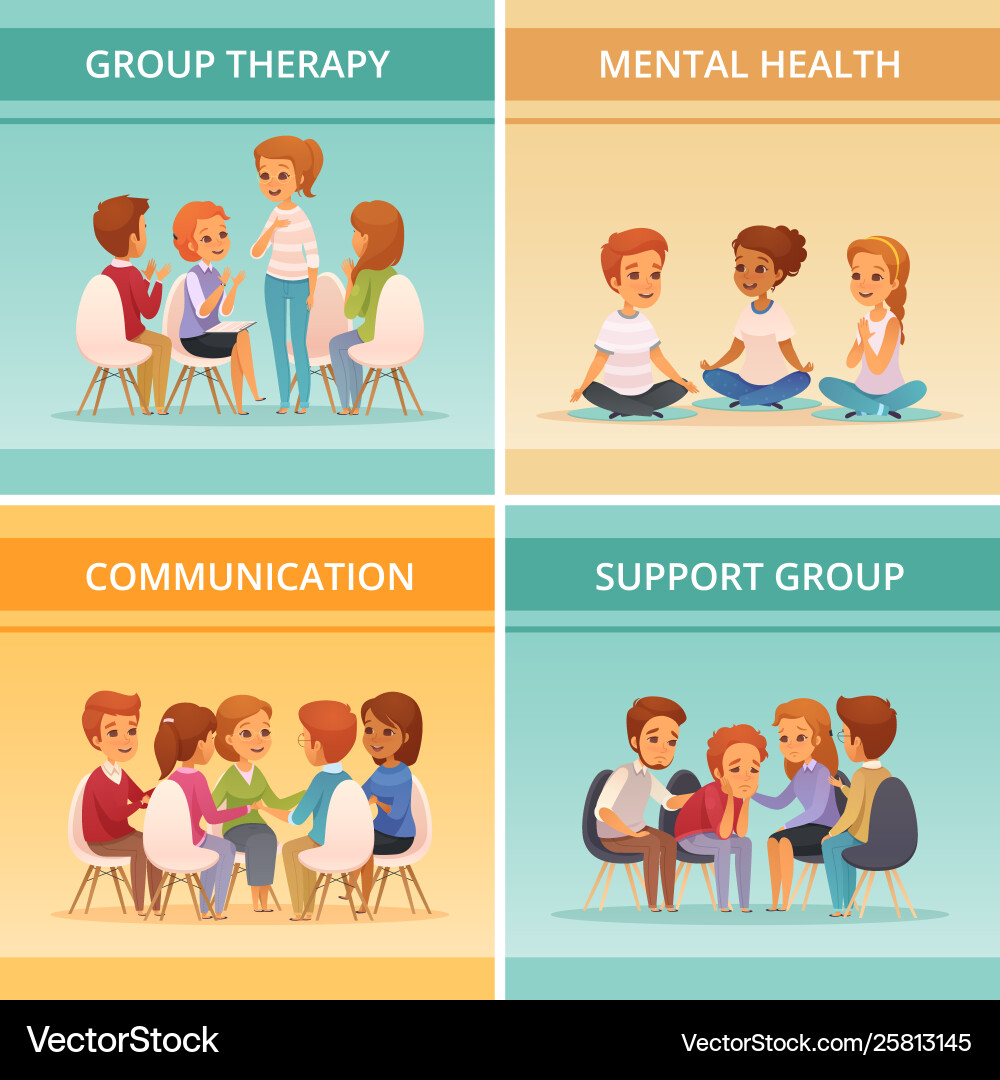 Cartoon group therapy icon set Royalty Free Vector Image