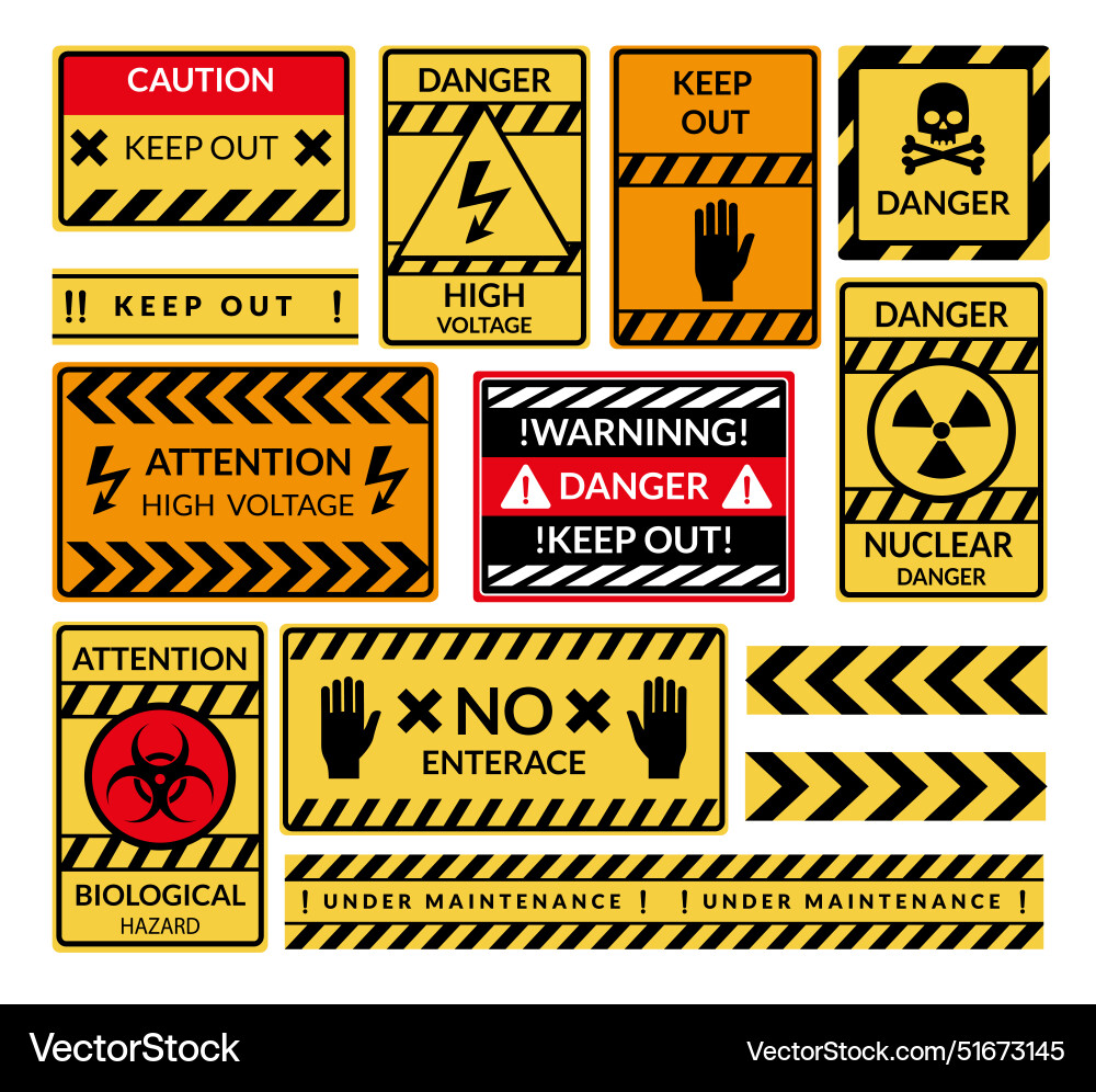 Danger warning boards icon set caution Royalty Free Vector
