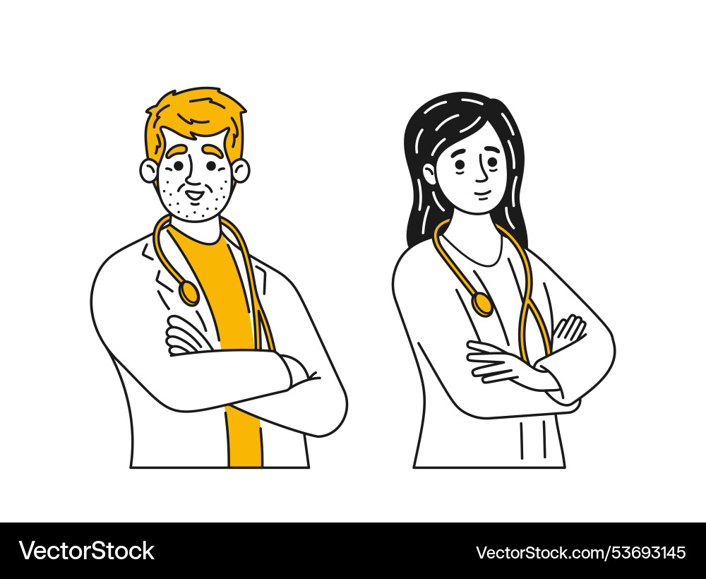 Linear doodle depict two confident Royalty Free Vector Image