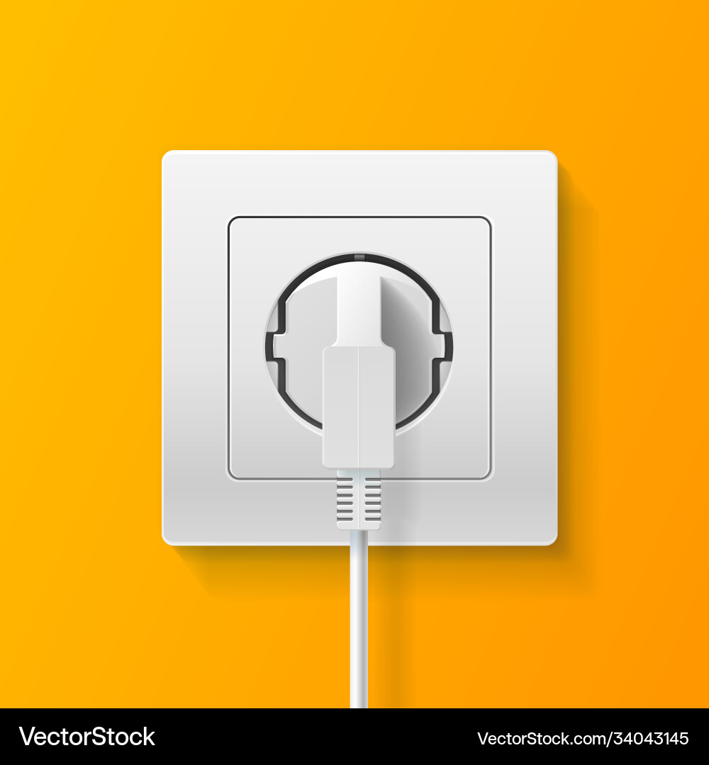 Realistic detailed 3d plug inserted in electrical Vector Image