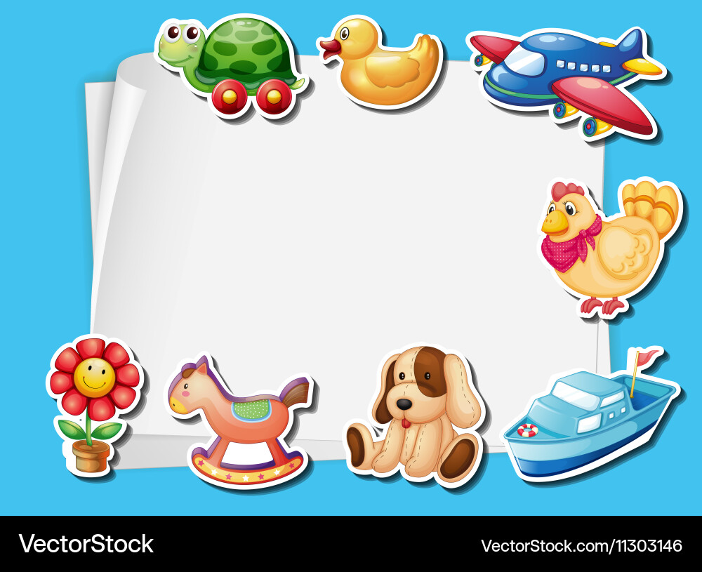 Frame design with many toys background Royalty Free Vector