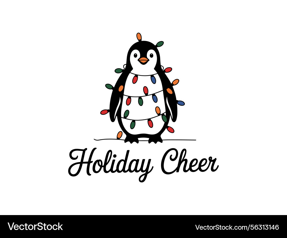 Holiday cheer penguin with lights Royalty Free Vector Image