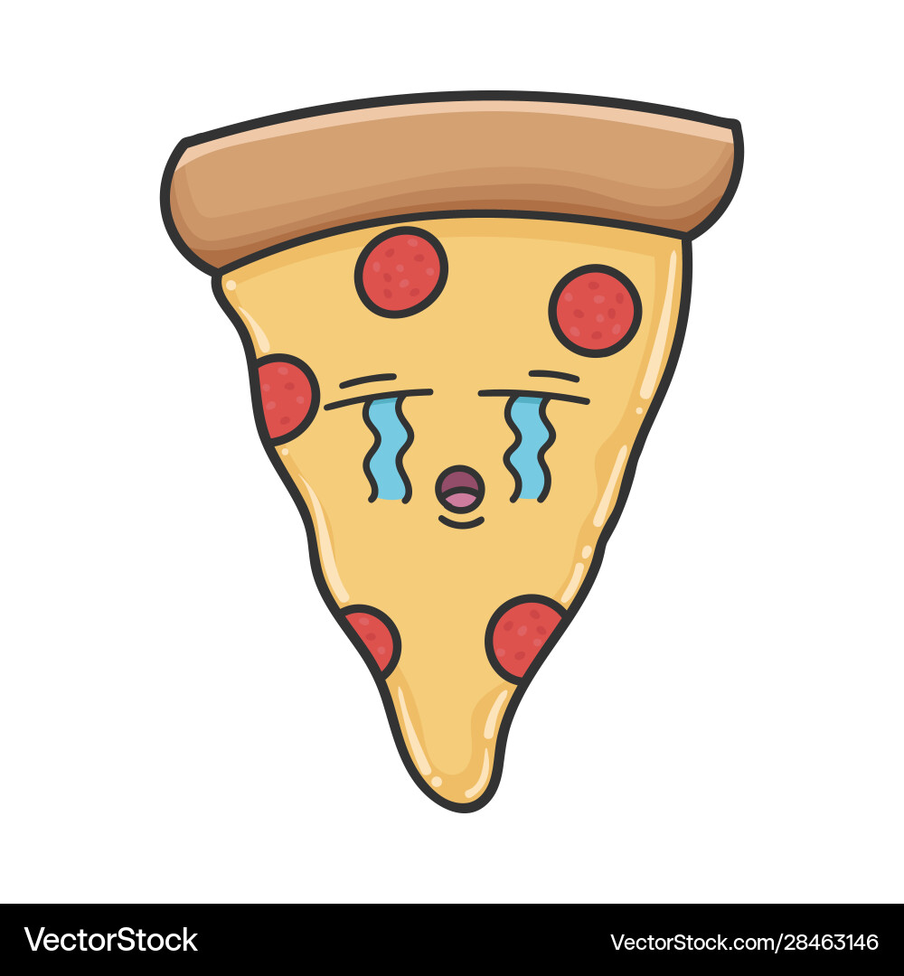 Sad crying slice pizza cartoon Royalty Free Vector Image
