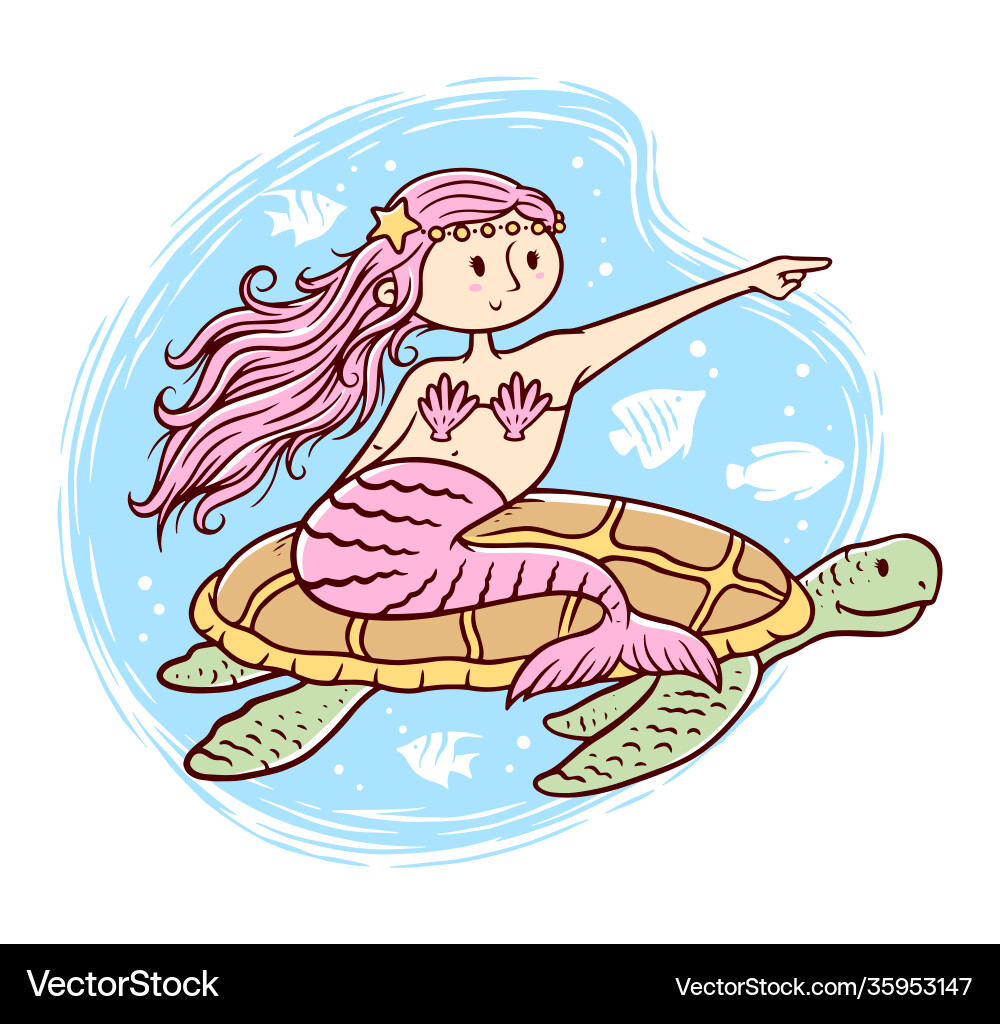 Cute mermaid and turtle Royalty Free Vector Image