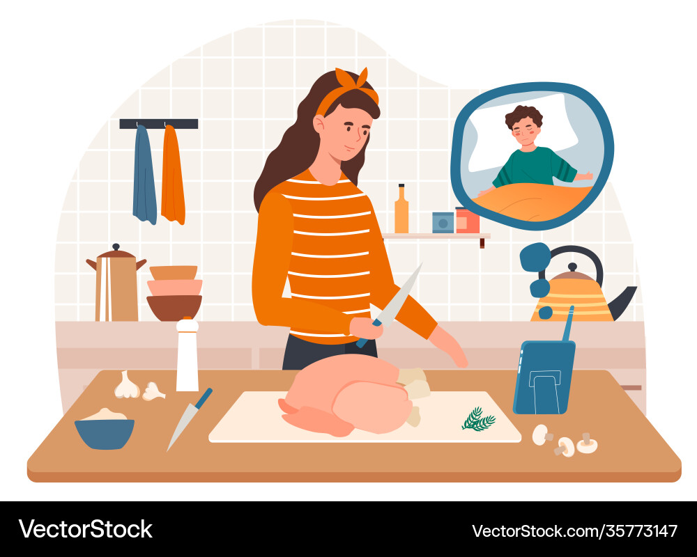 Female character is looking at screen video her Vector Image