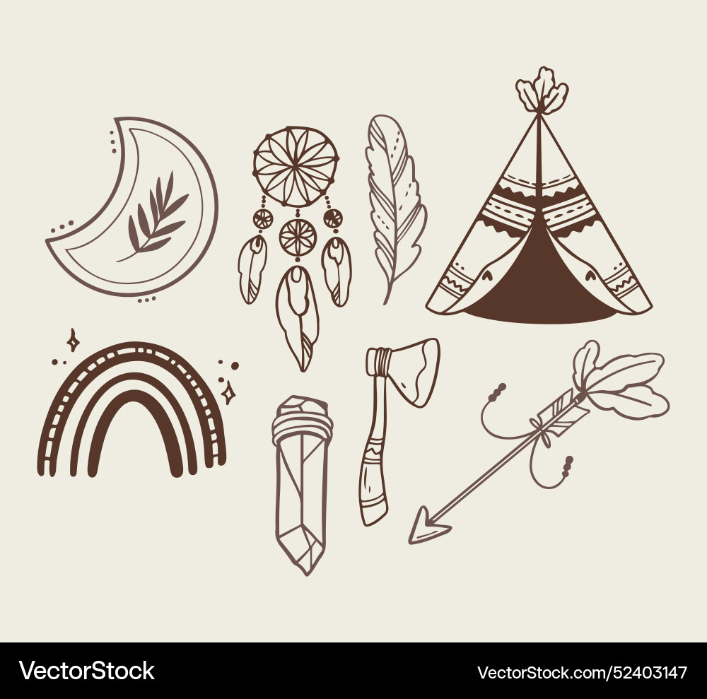 Hand drawn boho element pack Royalty Free Vector Image