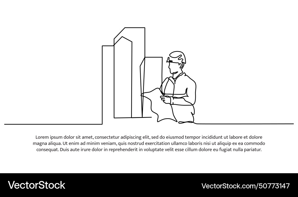 One line continuous of contractor plans Royalty Free Vector