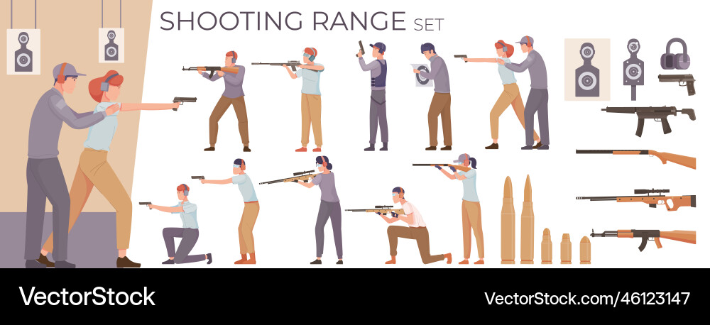 Shooting Range Flat Set Royalty Free Vector Image