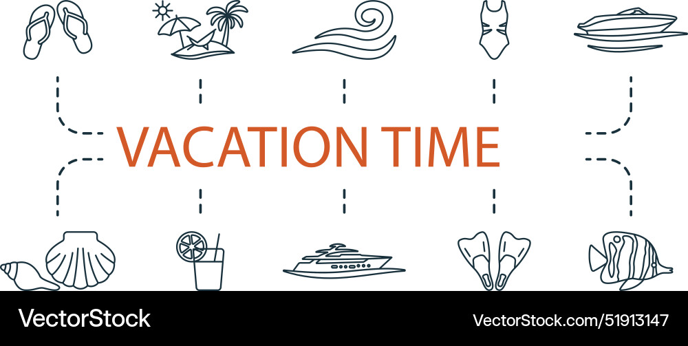 Vacation time outline icons set creative Vector Image