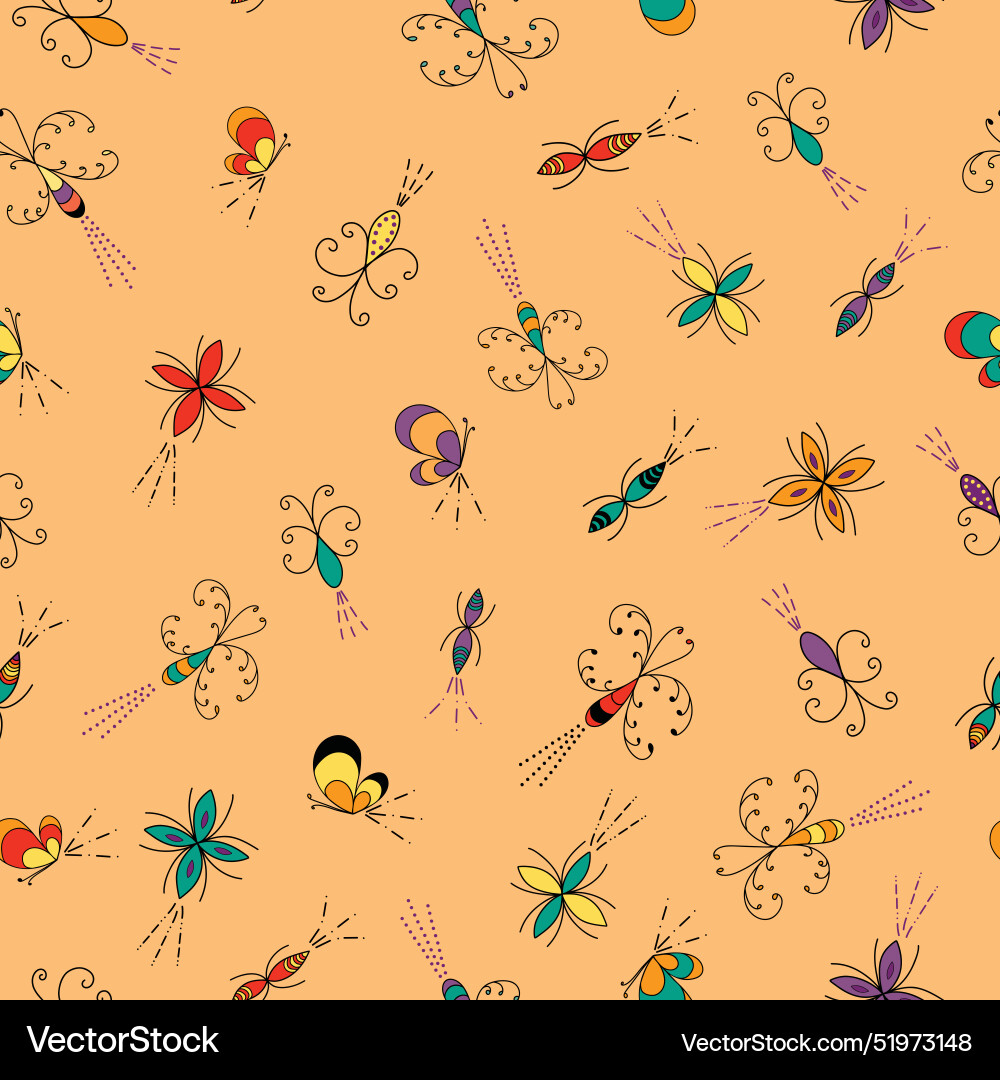 Colorful stylized bugs moving across an orange Vector Image