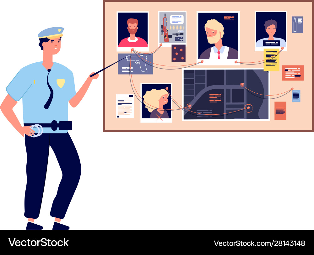 Detective board crime investigation plan Vector Image
