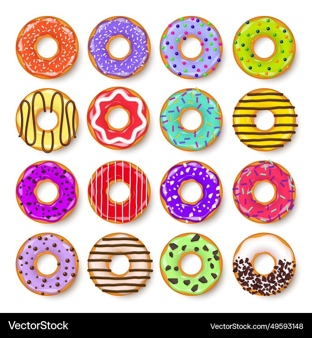 Donut begel with cream cookiescookie cake set Vector Image