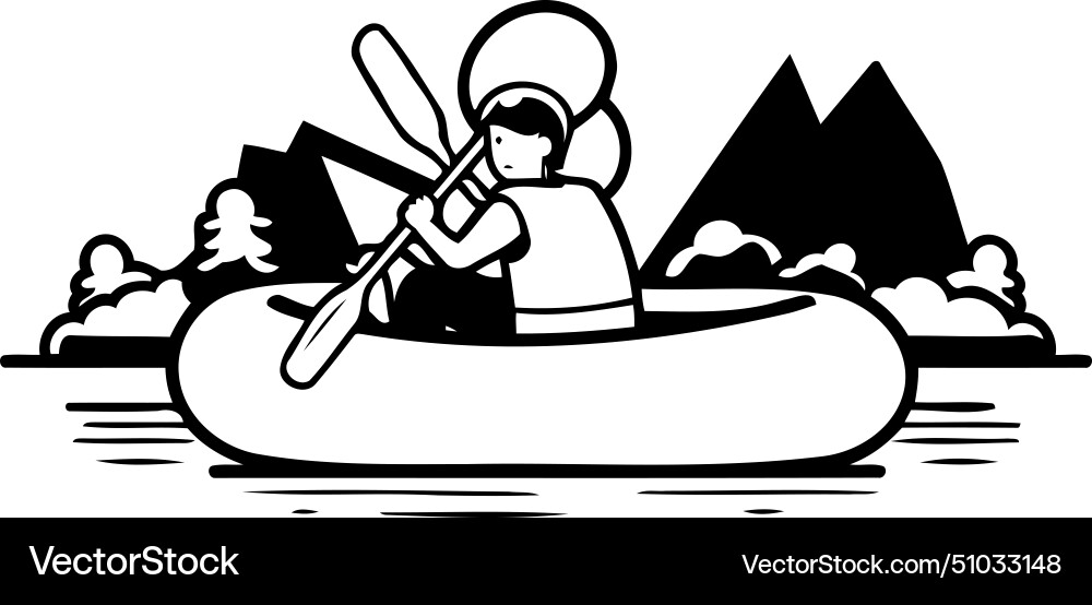 Man in kayak on the lake flat style Royalty Free Vector