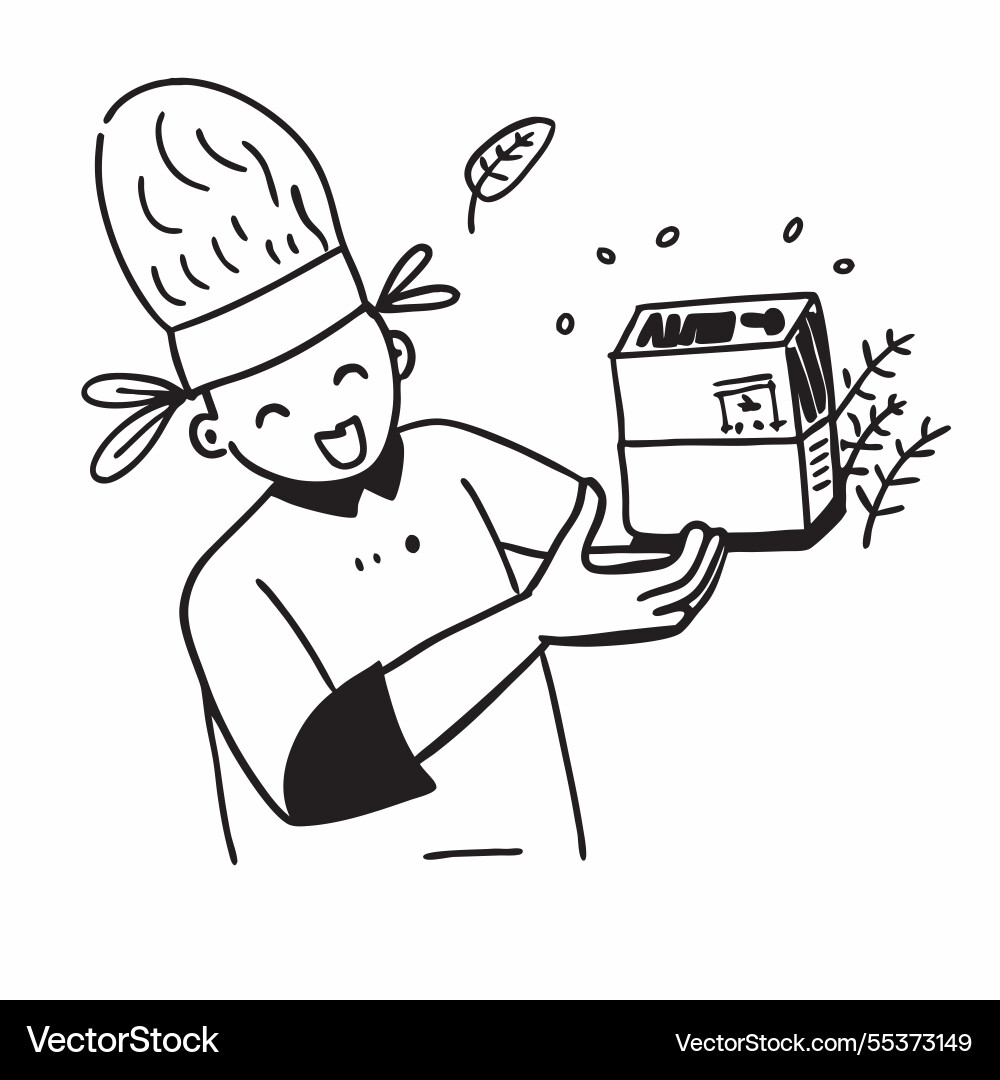 Chef showcasing a mockup plant based food box Vector Image