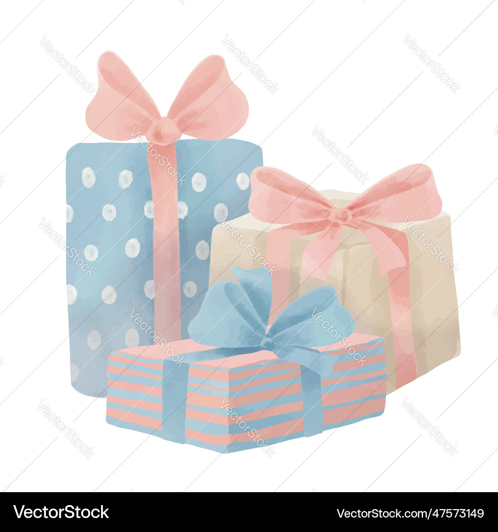 Watercolor gift boxes in cute pastel colors hand Vector Image