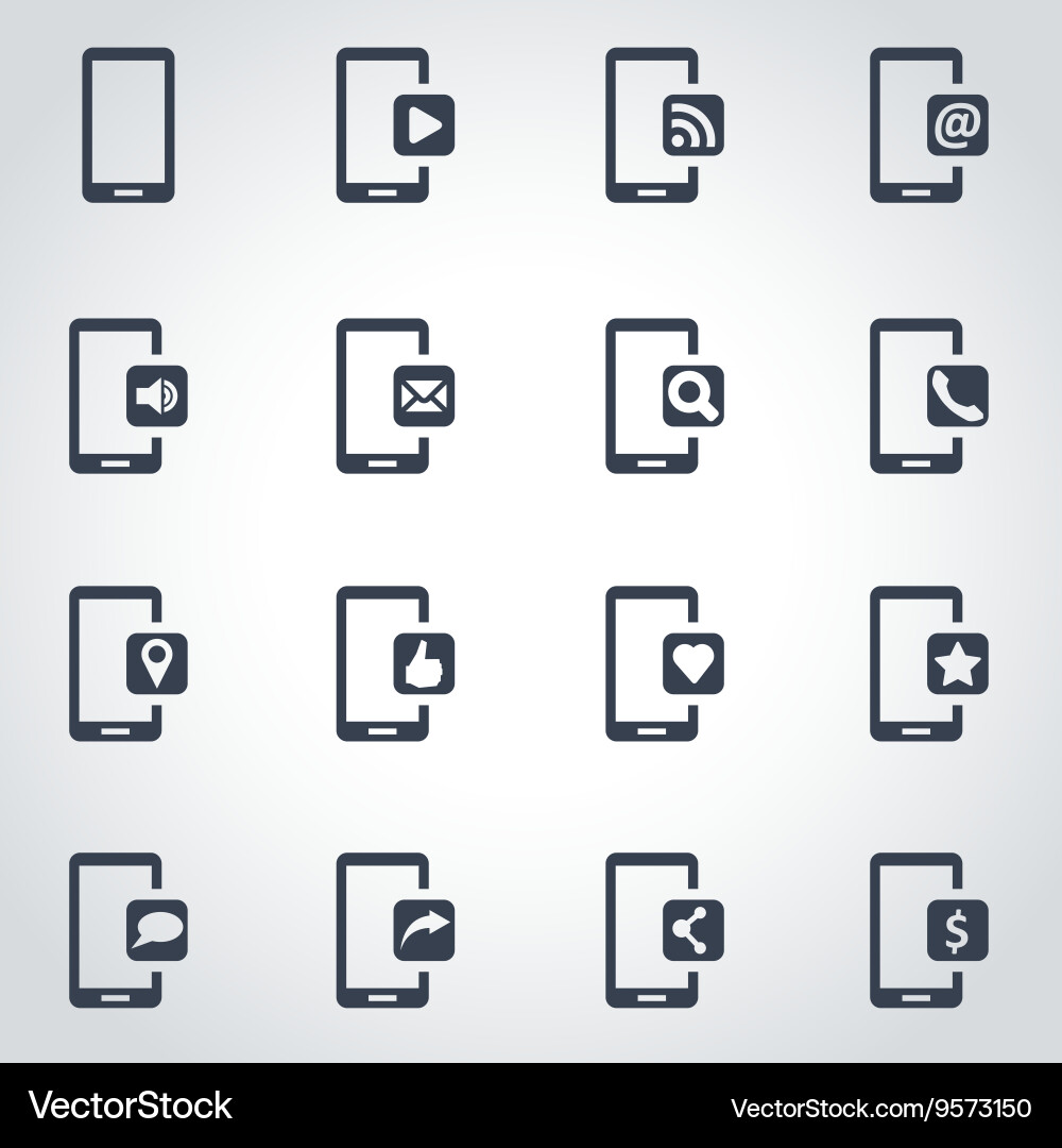 Black mobile icon set Royalty Free Vector Image