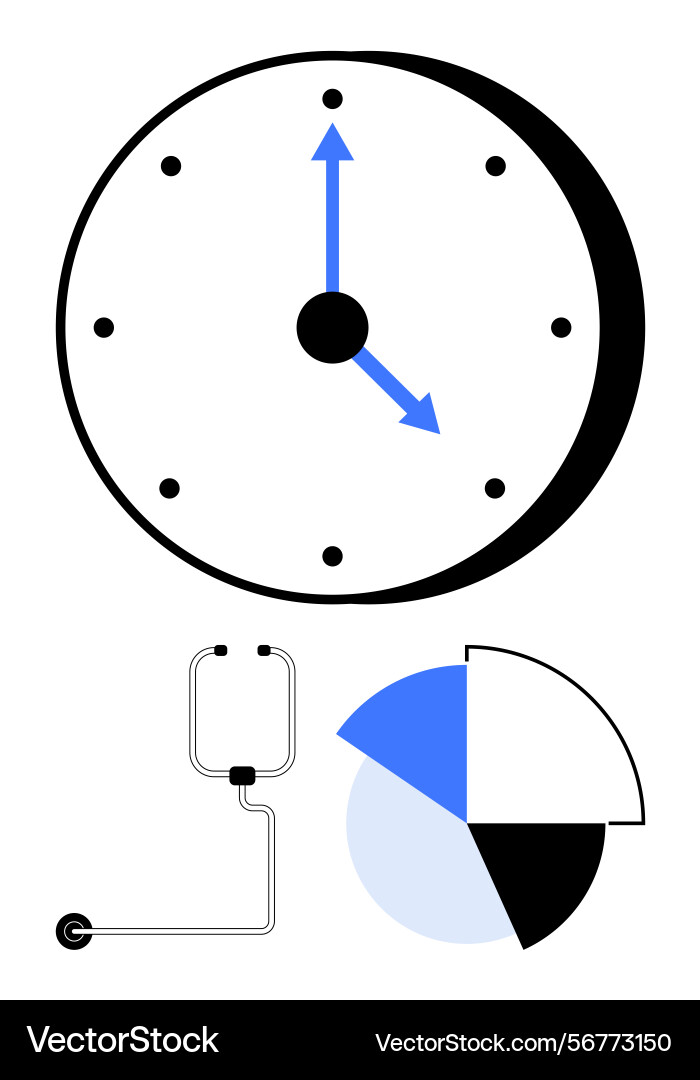 Clock pie chart and stethoscope representing Vector Image