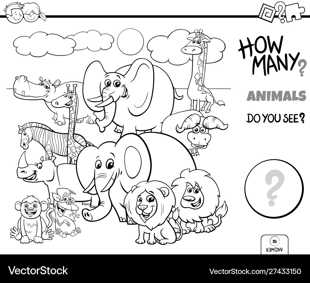 Counting wild animals educational task color book Vector Image