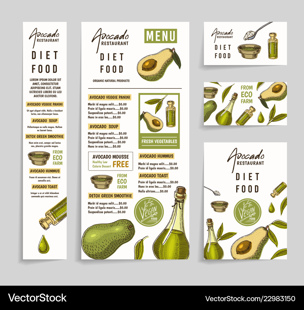 Menu with avocado restaurant dietary vegetarian Vector Image