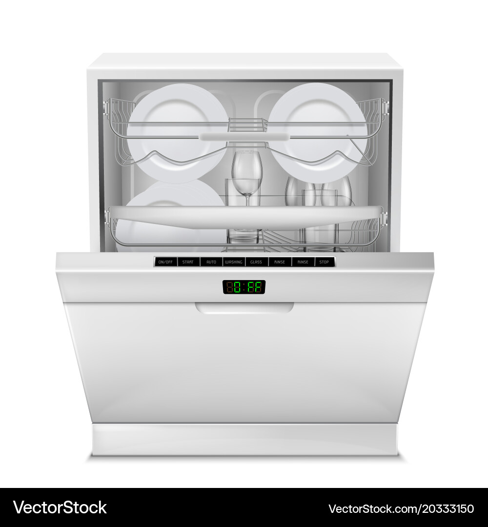 Realistic dishwasher machine with dishes Vector Image
