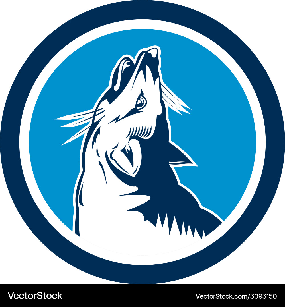 Red fox head howling circle retro Royalty Free Vector Image