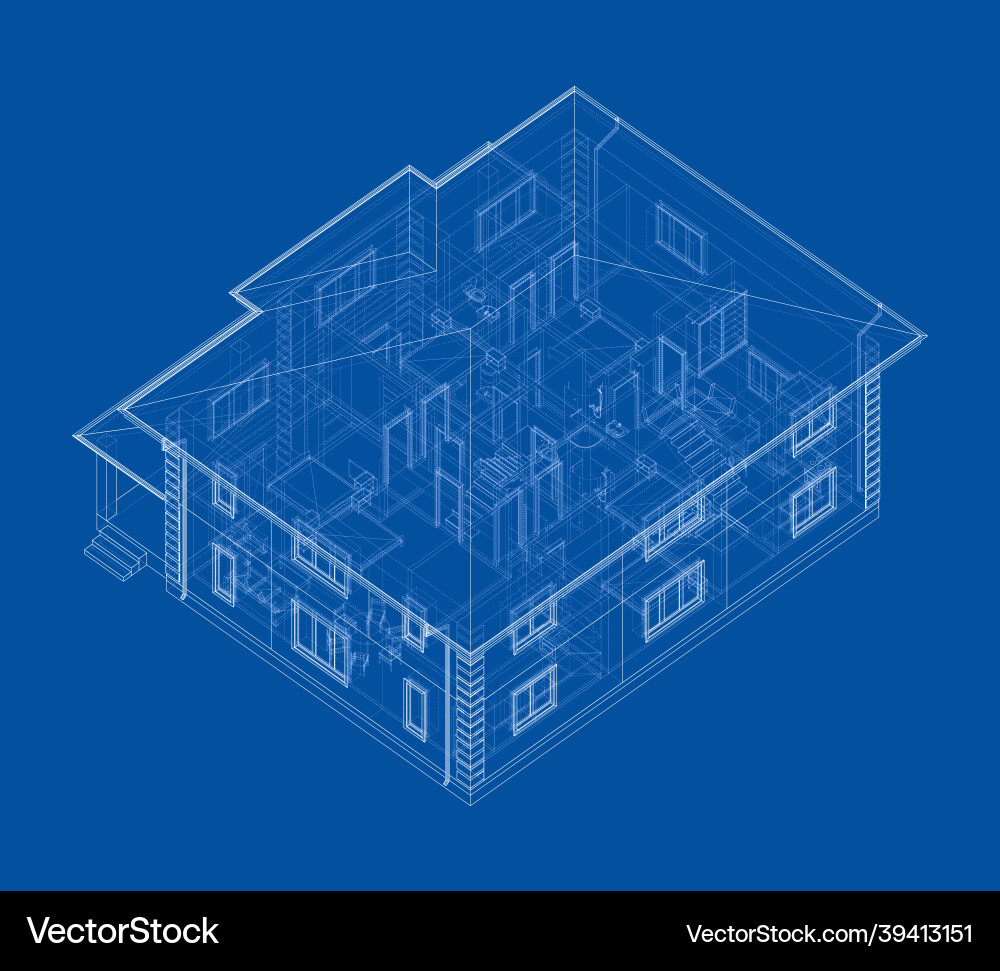 Residential building technical drawing Royalty Free Vector