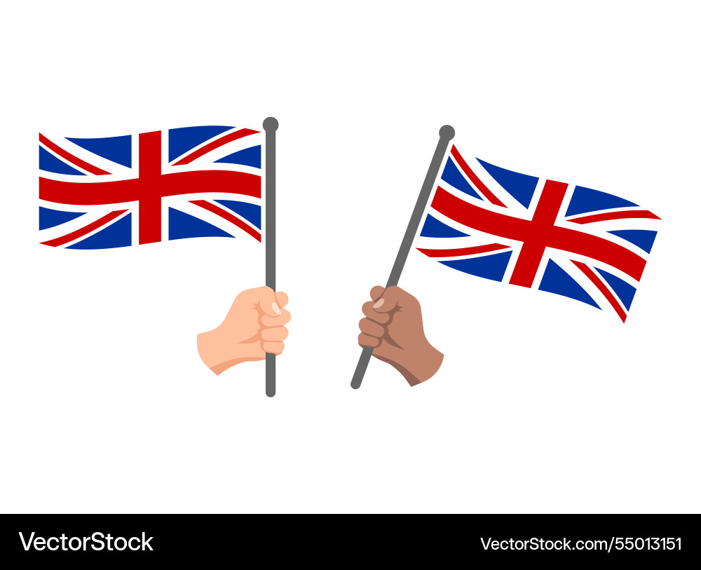 Uk flag in hand icon set british national Vector Image