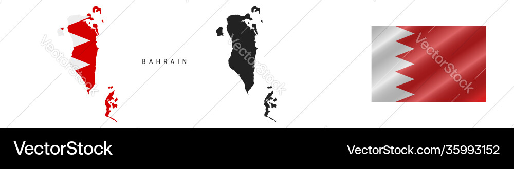 Bahrain detailed flag map silhouette Royalty Free Vector