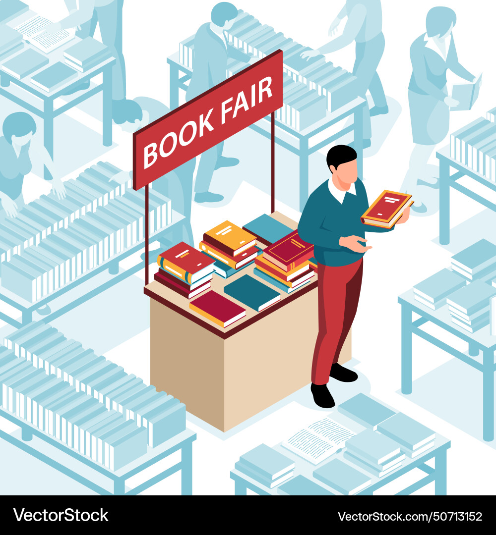 Book fair isometric Royalty Free Vector Image - VectorStock