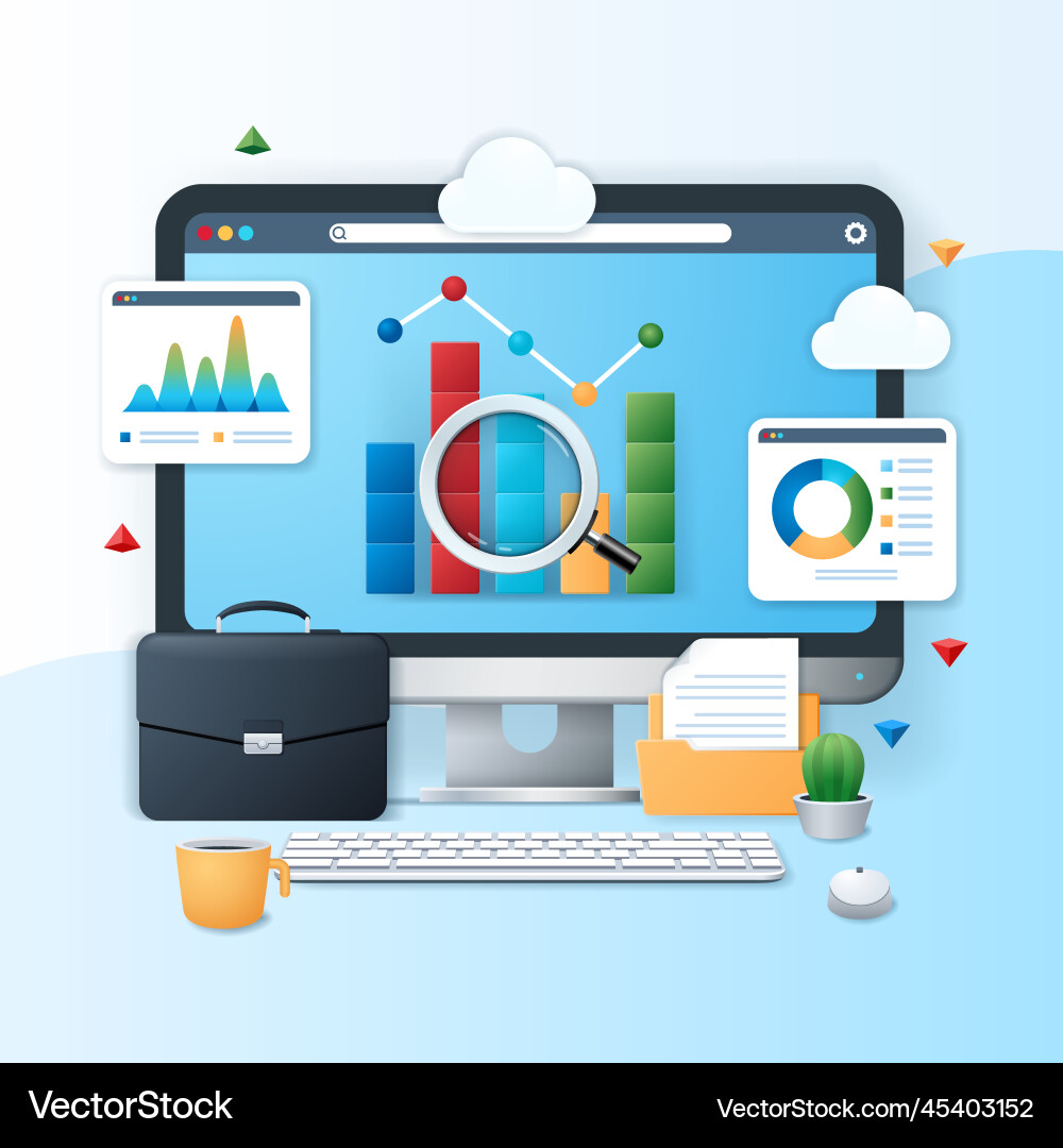 Business analysis banner in 3d style Royalty Free Vector