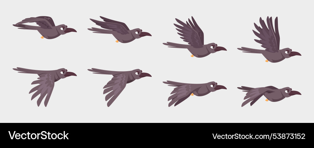 Crow flying keyframe animation of gothic Vector Image