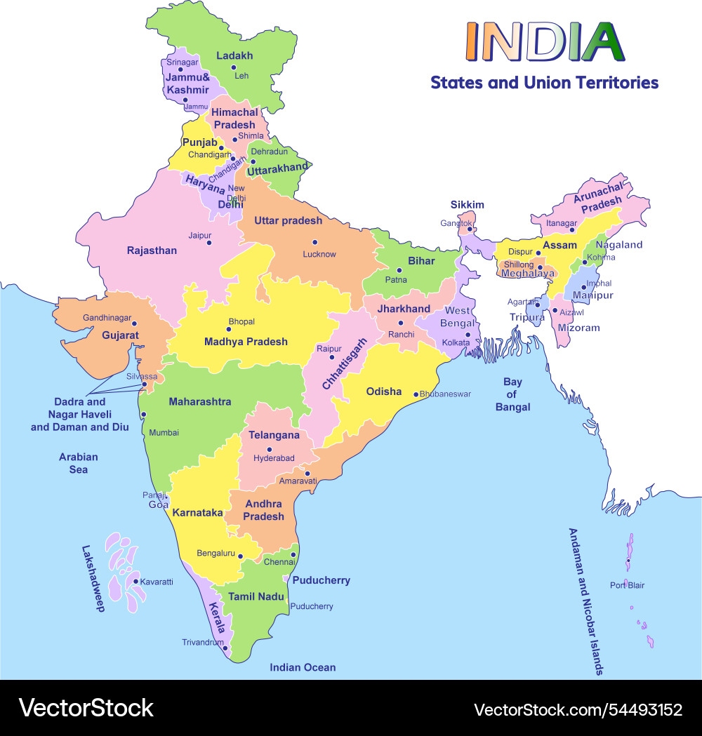Detailed India Map - States & Territories – Royalty-Free Vector ...
