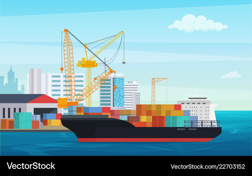 Logistics truck and transportation container ship Vector Image