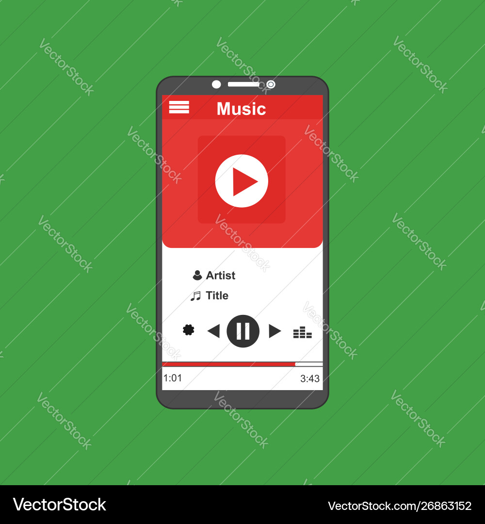 Media player application app template with flat Vector Image