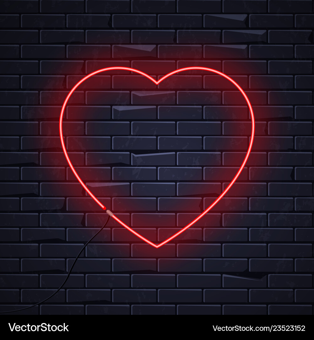 Neon Heart Sign on Brick Wall Royalty Free Vector Image